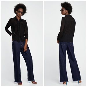 Zara | Tops | Nwt Zara Embroidered Dotted Mesh Sheer Shirt M | Poshmark